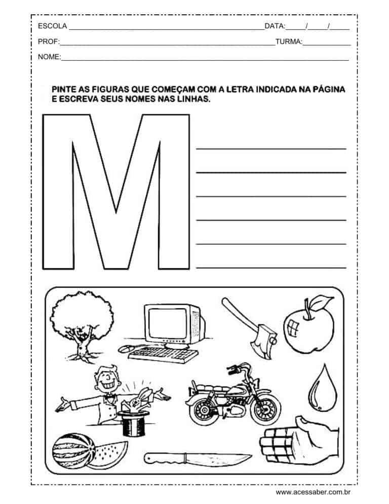 Auto-ditado letra M | Atividades de alfabetização, Atividades letra e ...
