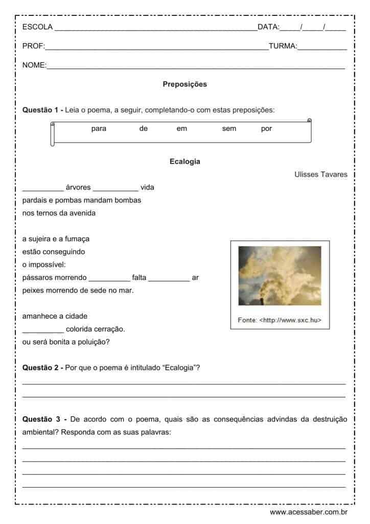 Arquivos atividades de preposições - Acessaber