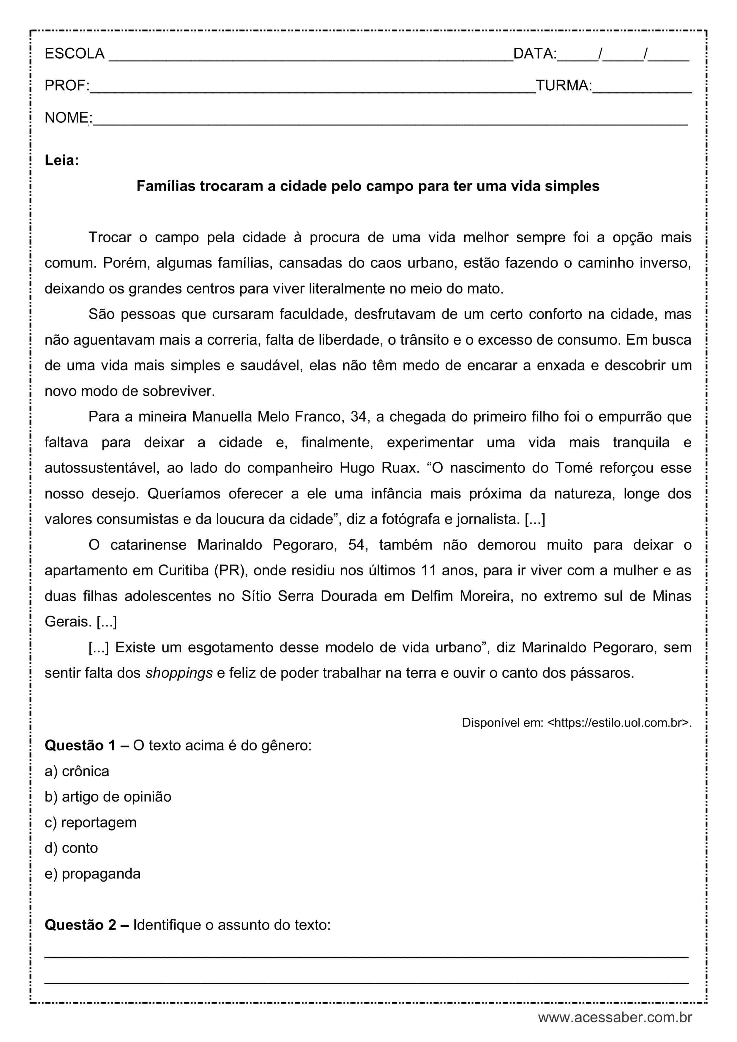 Genero Textual Noticia Atividades Com Gabarito 4 Ano - FDPLEARN